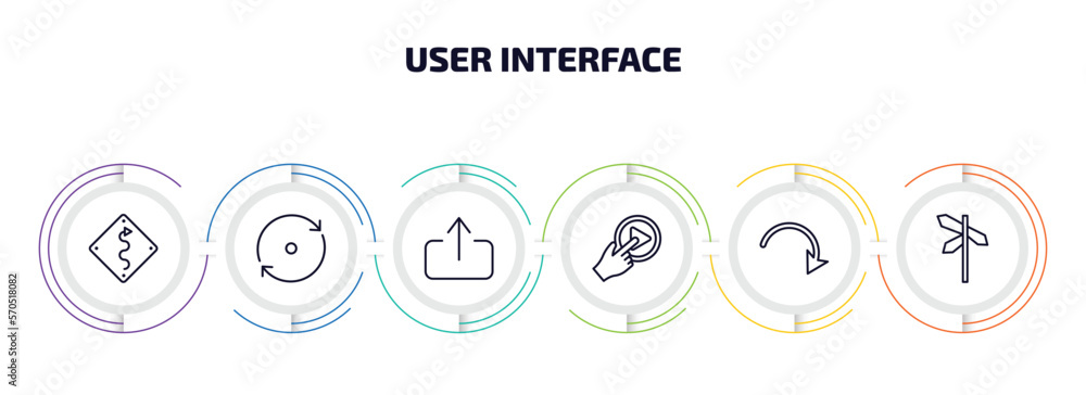 user interface infographic element with outline icons and 6 step or ...