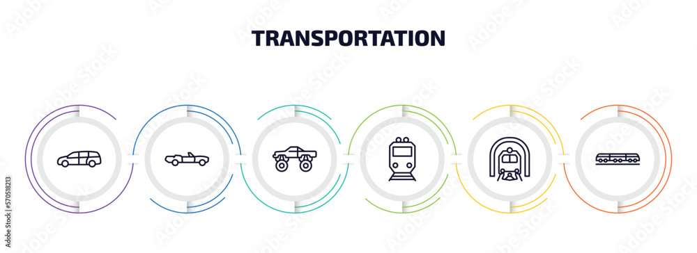 transportation infographic element with outline icons and 6 step or ...