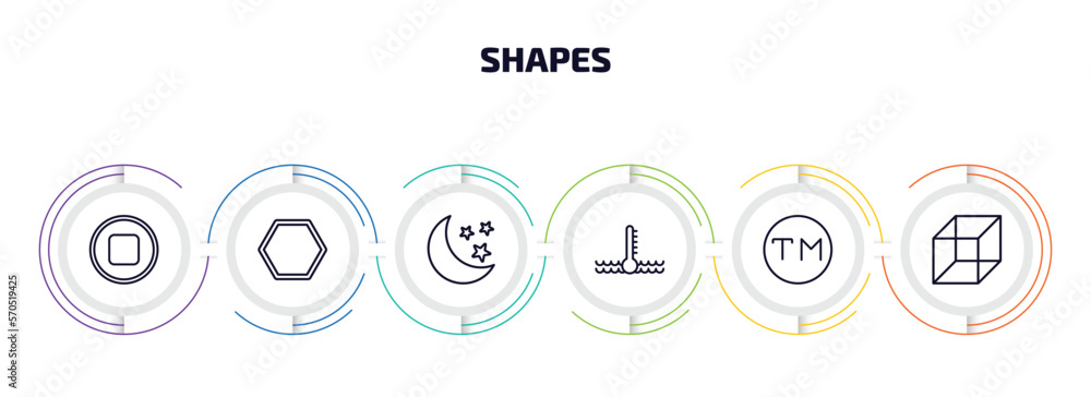 Vetor de shapes infographic element with outline icons and 6 step or ...