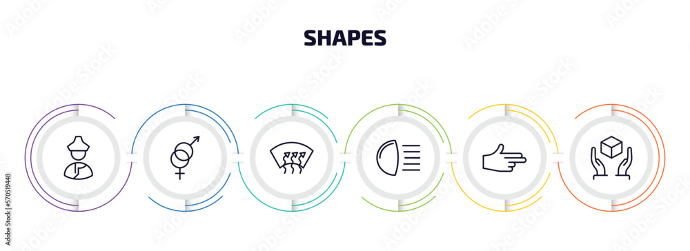 shapes infographic element with outline icons and 6 step or option ...