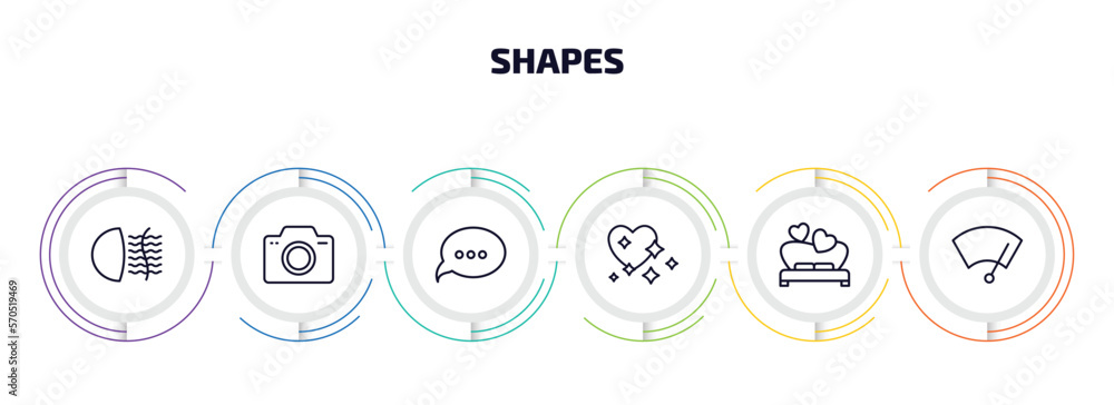 shapes infographic element with outline icons and 6 step or option ...