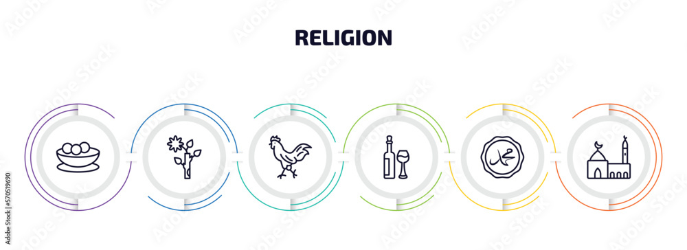 religion infographic element with outline icons and 6 step or option ...
