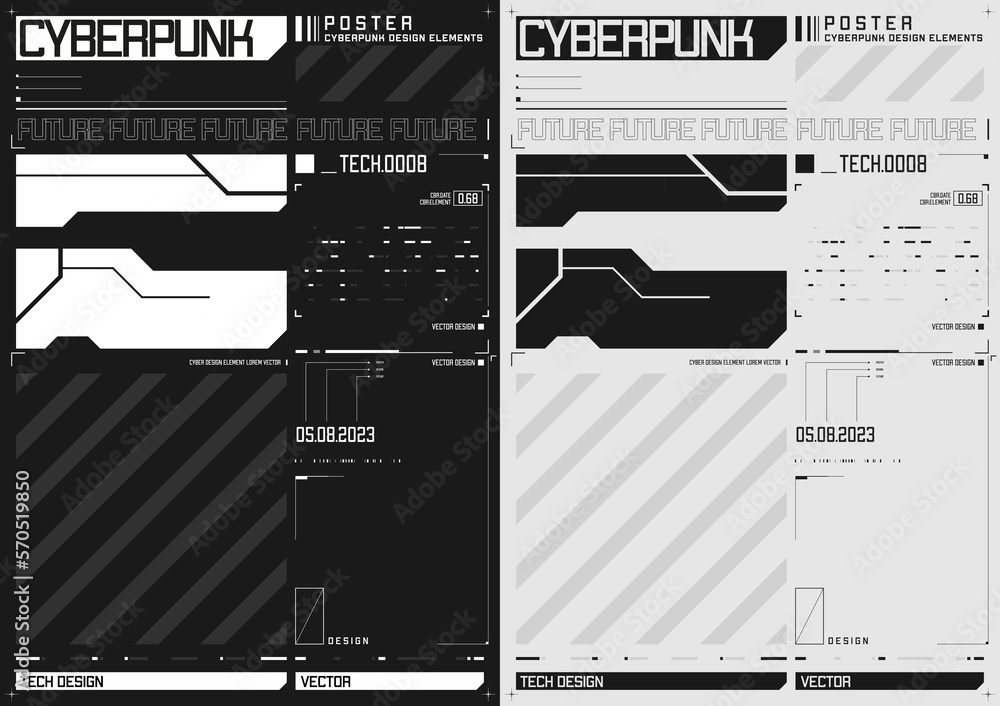 Cyberpunk futuristic poster set. Tech cyberpunk design for web and ...