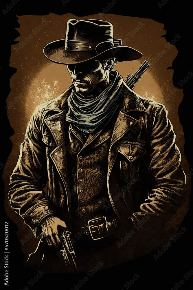 Illustration of a cowboy or a western hero with a gun. Logo. Design ...