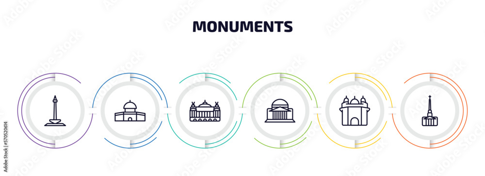 monuments infographic element with outline icons and 6 step or option ...
