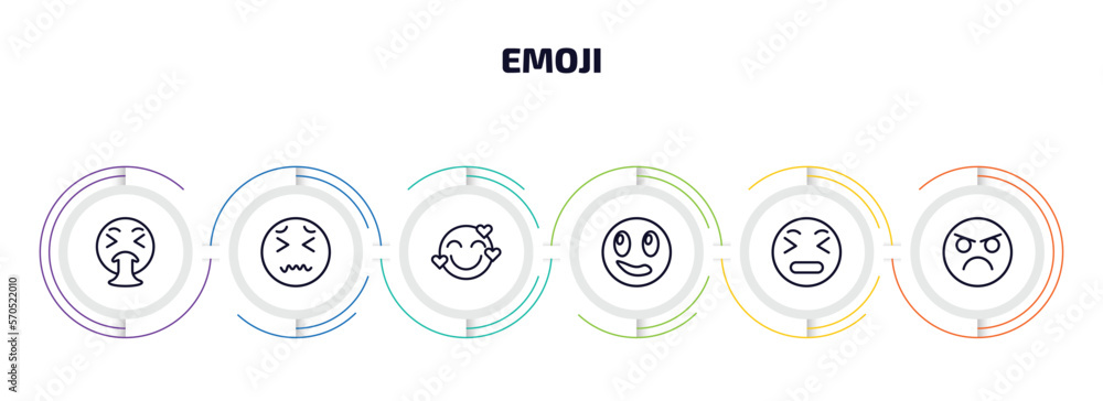 emoji infographic element with outline icons and 6 step or option ...