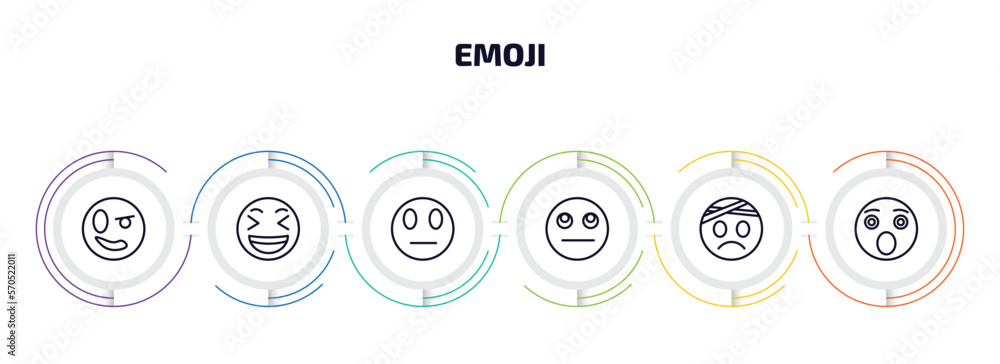 emoji infographic element with outline icons and 6 step or option ...