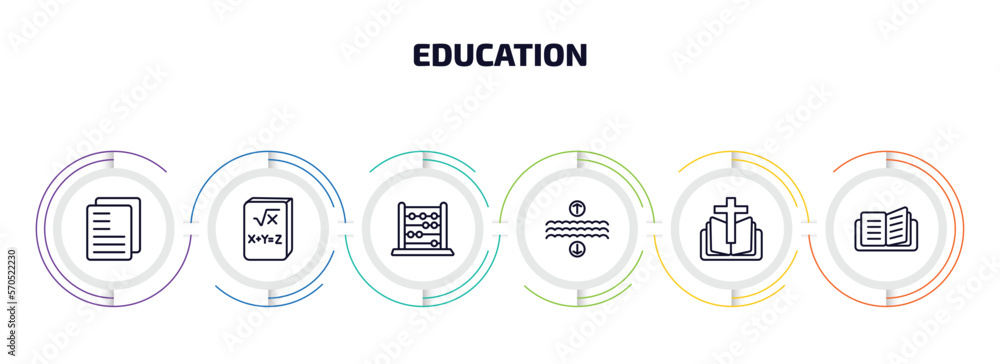 education infographic element with outline icons and 6 step or option ...