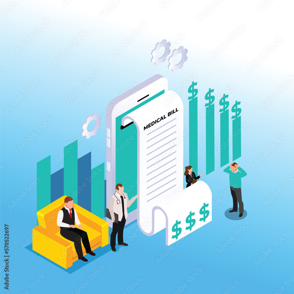 Doctors and patients with Medical bill 3d isometric vector illustration ...