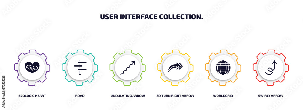 user interface collection. infographic element with filled icons and 6 step or option. user ...