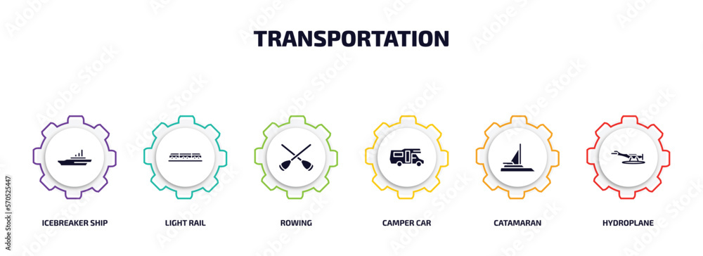 transportation infographic element with filled icons and 6 step or ...