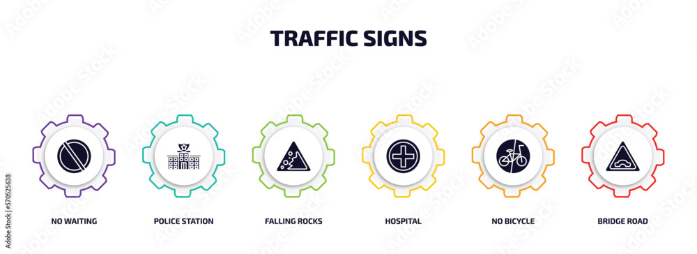 traffic signs infographic element with filled icons and 6 step or ...