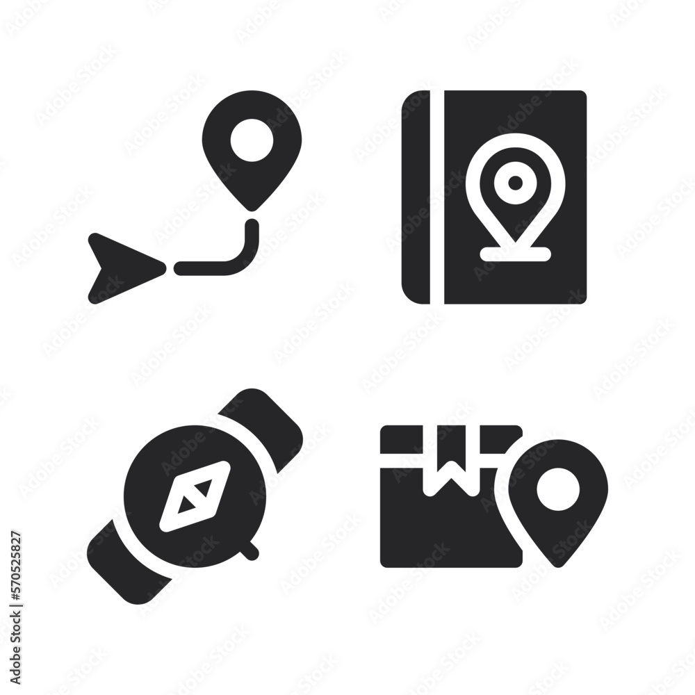 Maps & Navigation icons set = direction map, book map, smartwatch, box ...
