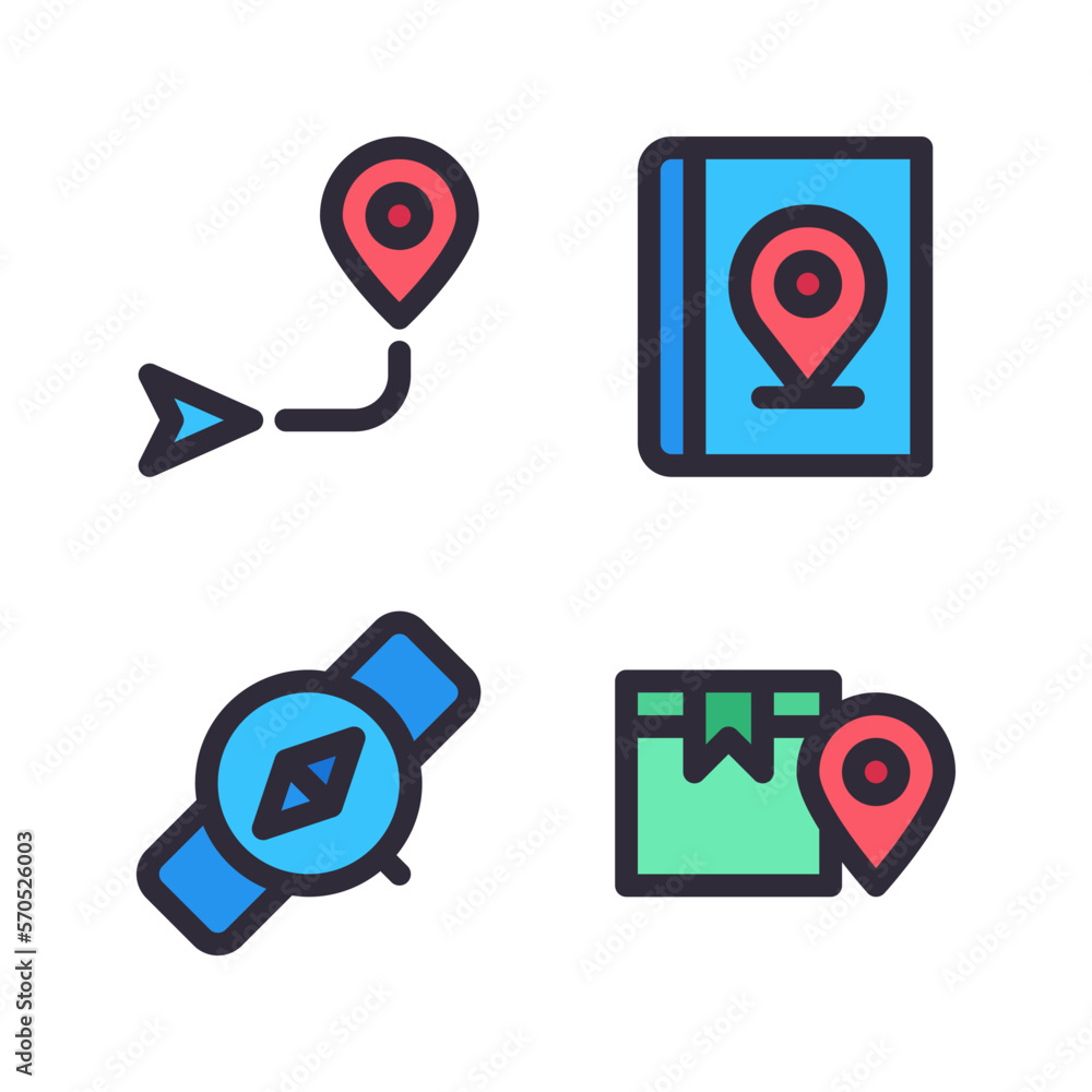 Maps & Navigation icons set = direction map, book map, smartwatch, box ...