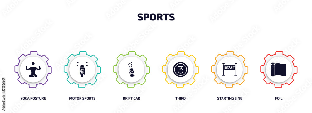 sports infographic element with filled icons and 6 step or option ...