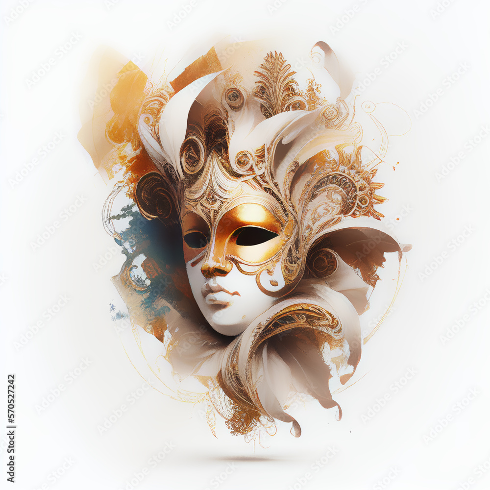 Venetian carnival mask. Sun, Masquerade mask on white background, soft ...