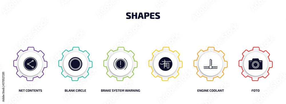 shapes infographic element with filled icons and 6 step or option ...