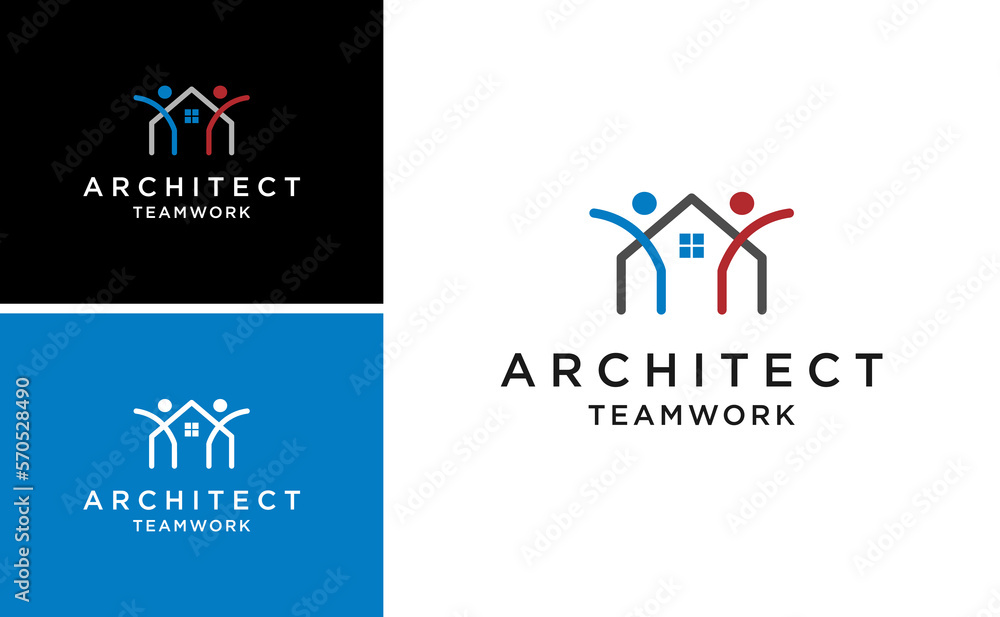 architect team work logo partner human house improving vector Stock ...