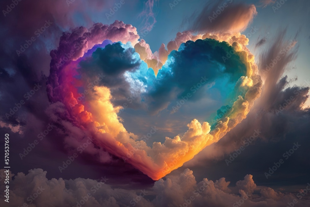 Love Cloud in the Sky – A Colorful Heart-Shaped Symbol of Love and Romance Generative AI Stock ...