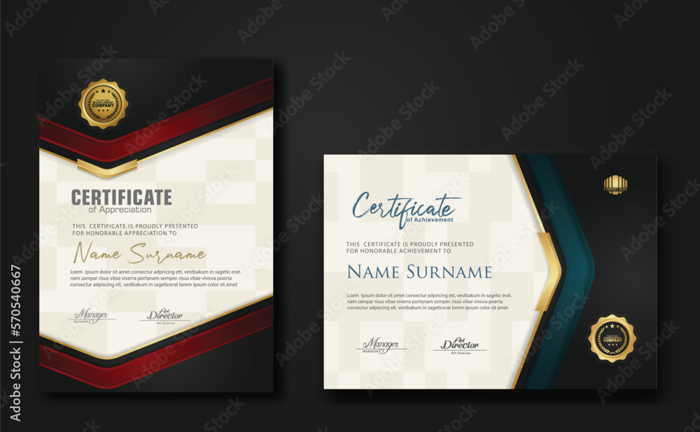 New design two set luxury certificate template with shadow effect on overlap layers and cream ...