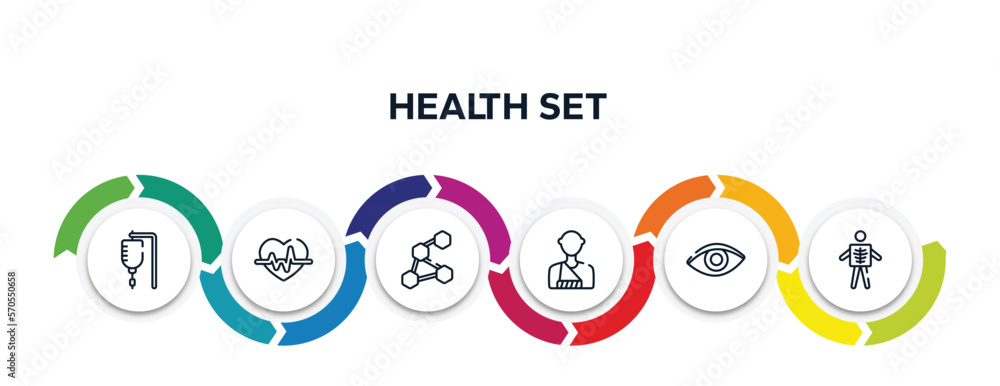 health set outline icons with infographic template. thin line icons ...