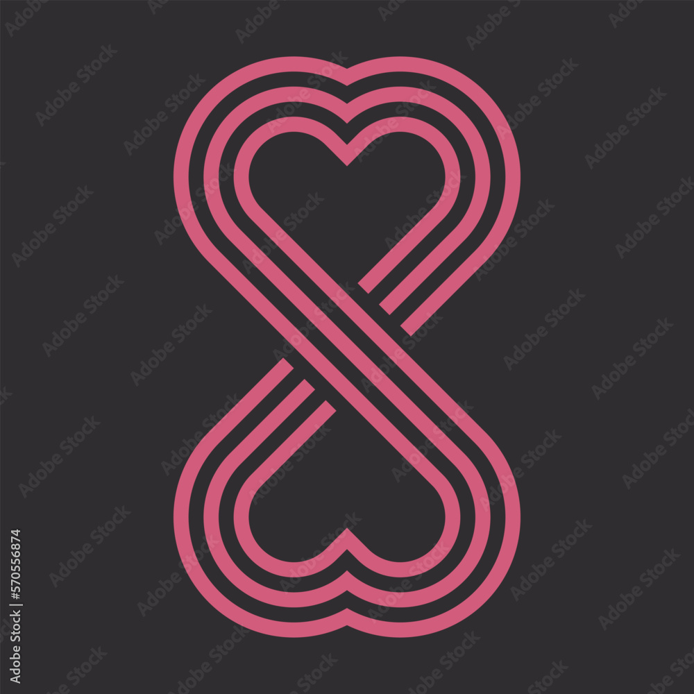 Heart shape symmetrical infinity pattern. 3 red stripes, black ...