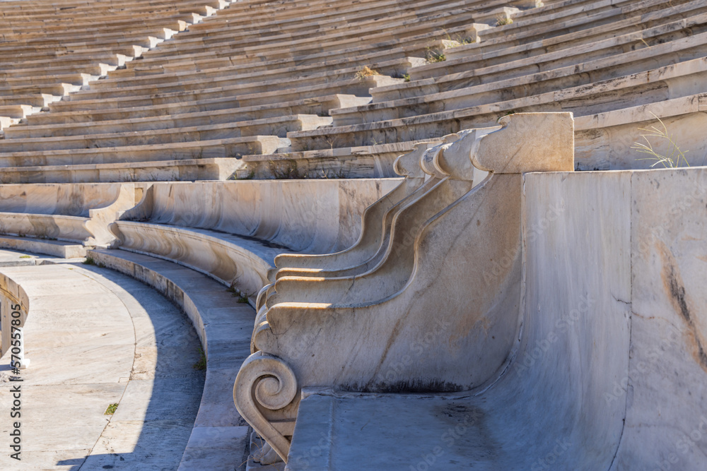 Royal seats in Panathenaic Stadium or Kallimarmaro in Athens. One of ...