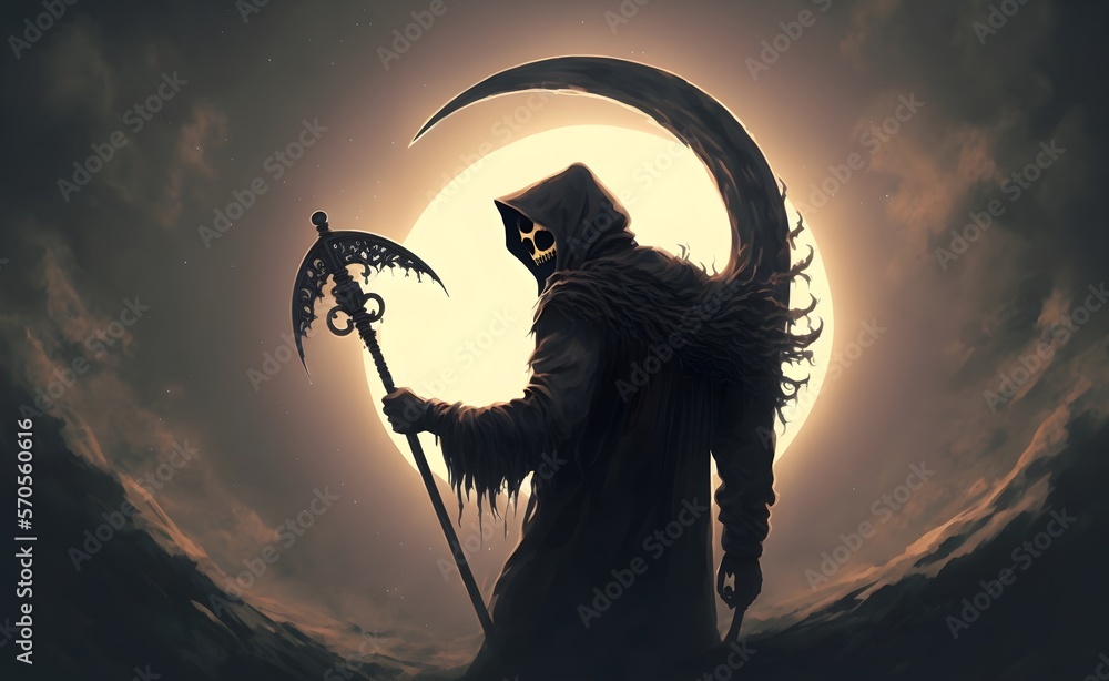 The Death as know as Grim Reaper holding the scythe against the eclipse ...
