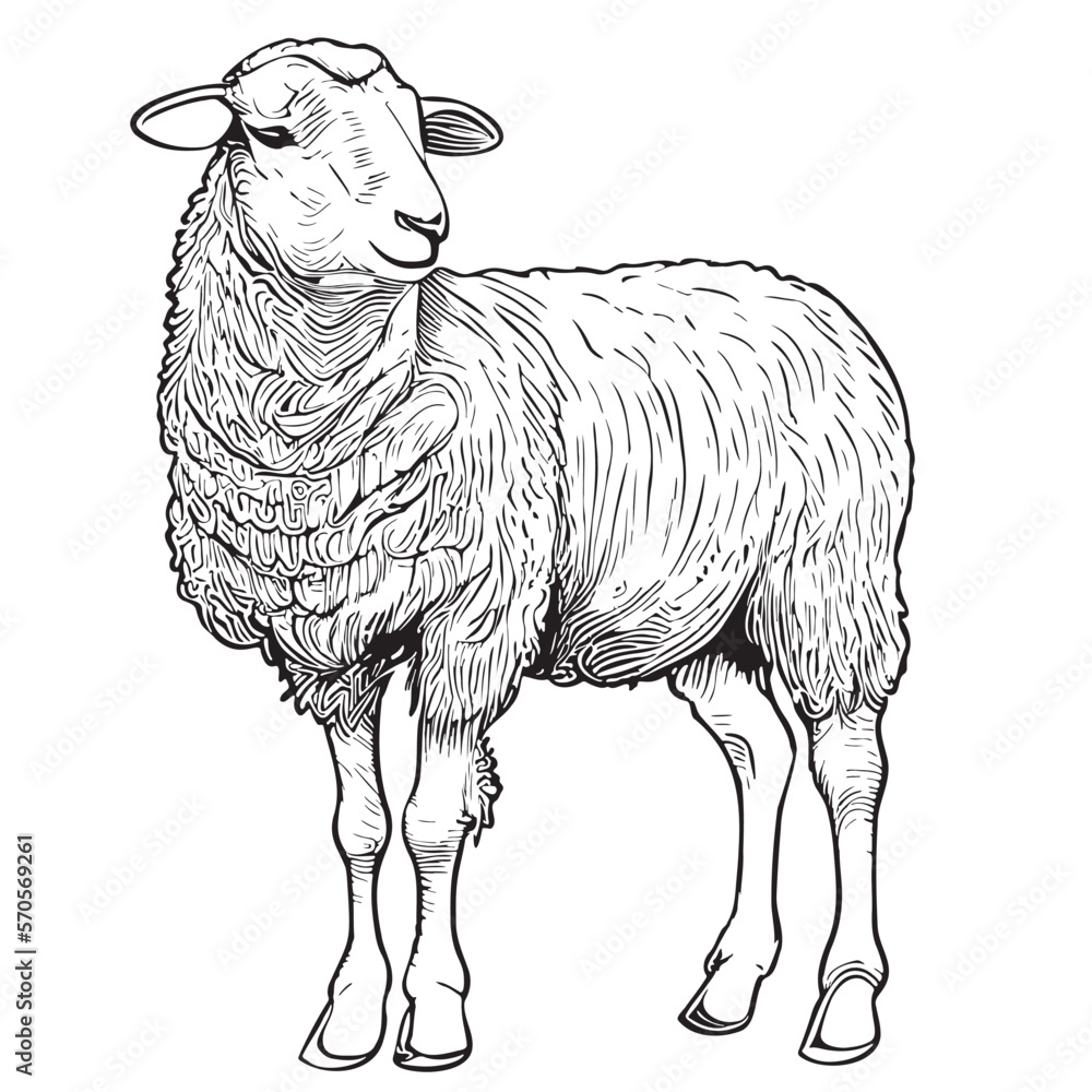 Cute Sheep farm hand drawn sketch Vector illustration Farming Stock ...