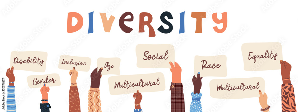 Hands Of People Multi Ethnic Races Holding Placards With Text