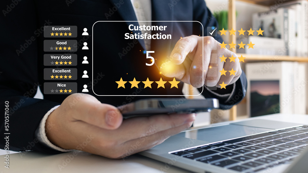 Customer service review and Satisfaction survey concept.Businessman ...