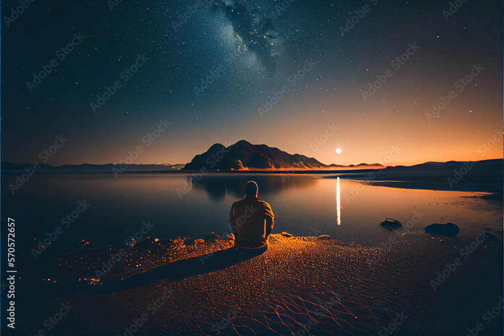 sad man on the beach Stock Illustration | Adobe Stock