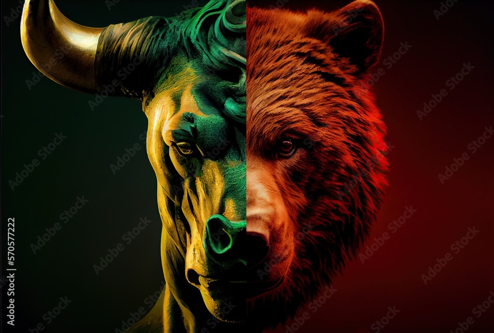 Bull versus bear in suits facing each other, trading on forex concept ...