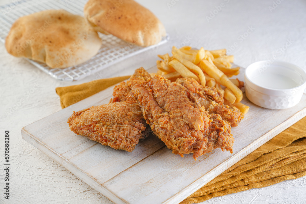 Crispy fried chicken broast with french fries Stock Photo | Adobe Stock