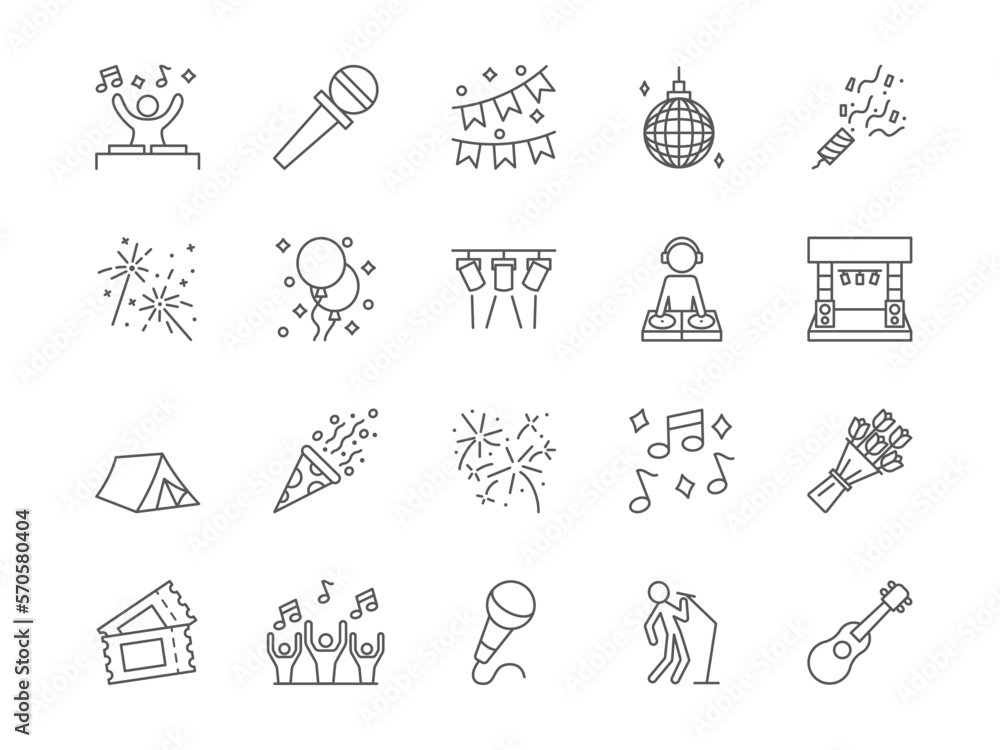 Music event. Concert icons. Festival entertainment. Singer on party ...