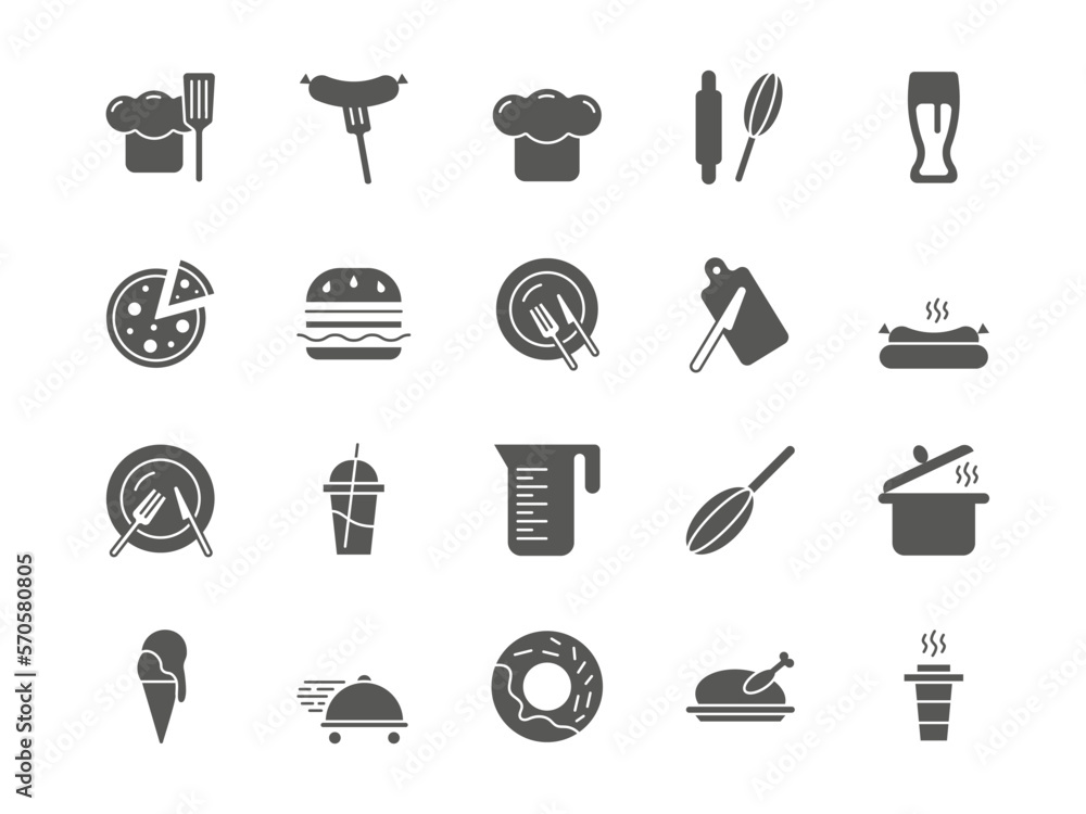 Vetor de Food icons. Cook silhouette pictograms. Restaurant kitchen ...