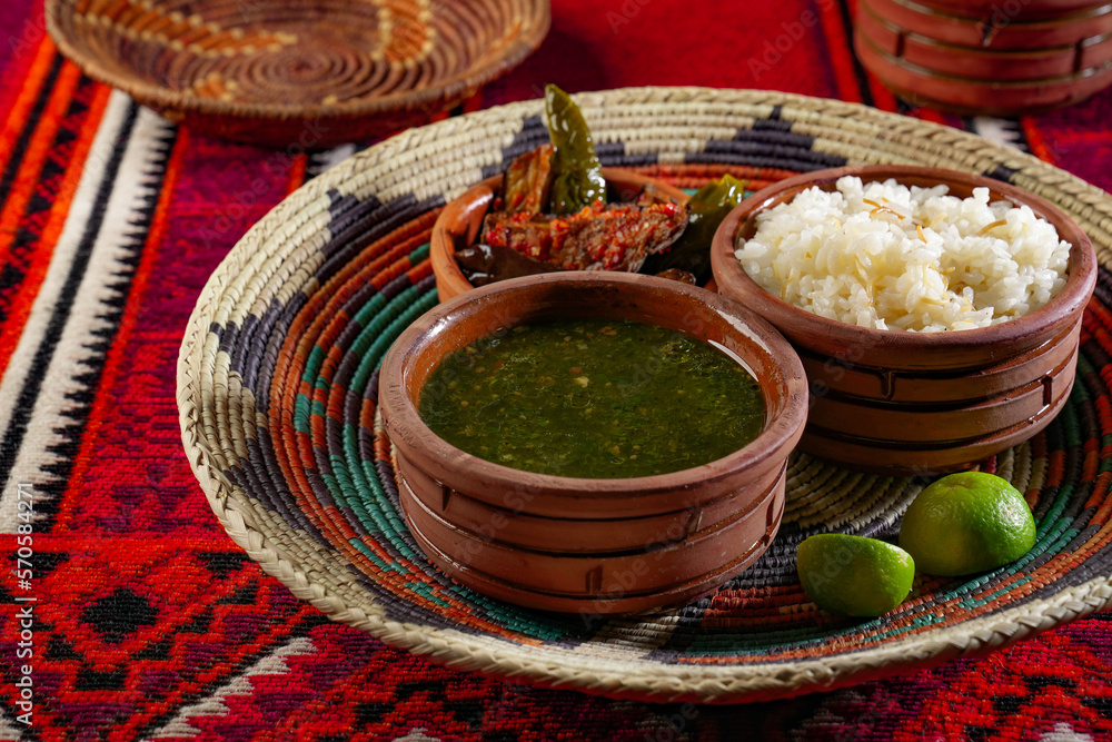 Famous traditional Egyptian cuisine. Molokhia soup with on egyptian ...