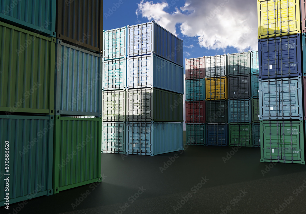 Warehouse of sea containers in open air. Cargo containers are stored on ...