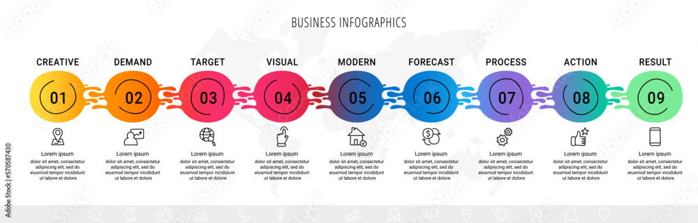 Vector template circle infographics. Modern business concept with 9 ...