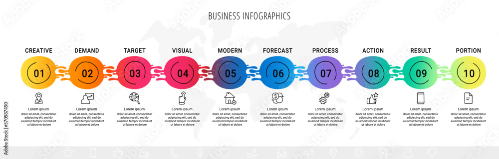 Vector template circle infographics. Modern business concept with 10 options and parts. Ten ...