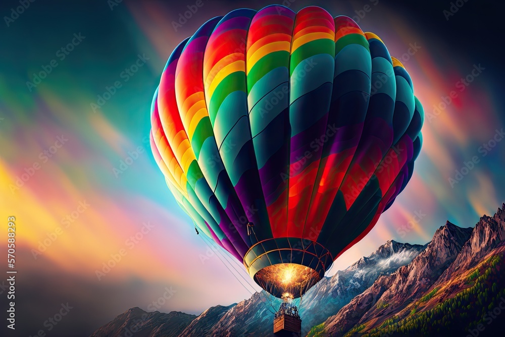 Fototapeta Colour illustration of a balloon on a scenic flight during ...