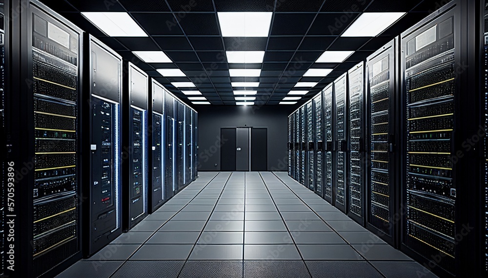 Foto de Corridor of the data center server room Server room for the ...