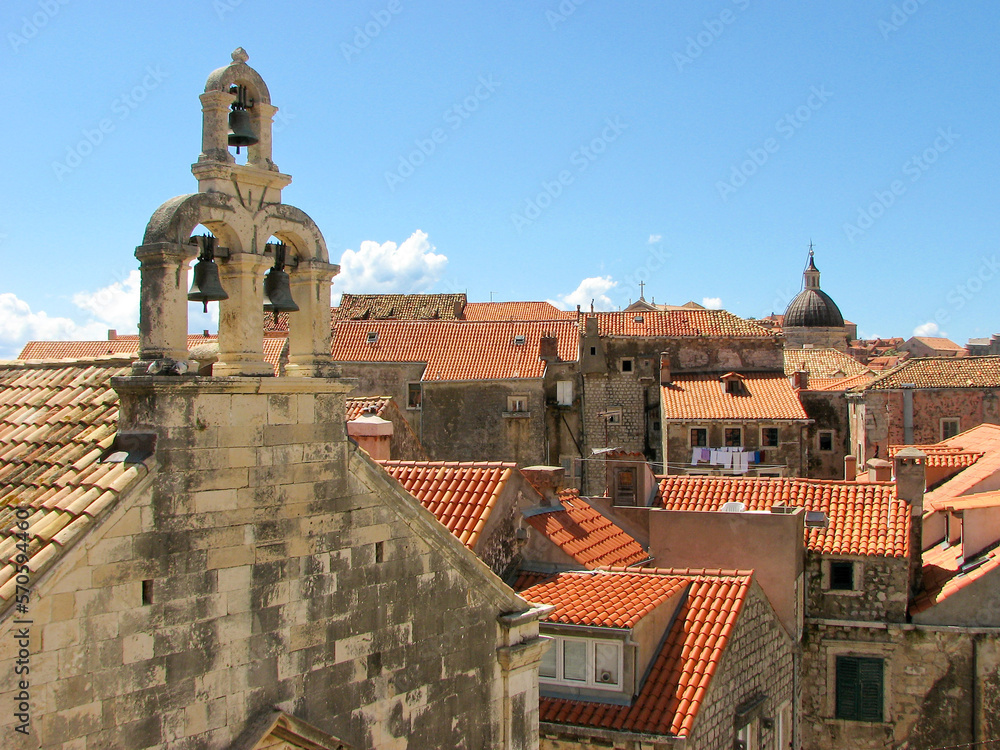 A view of Dubrovnik Croatia's famous orange terra cotta colored roofs ...