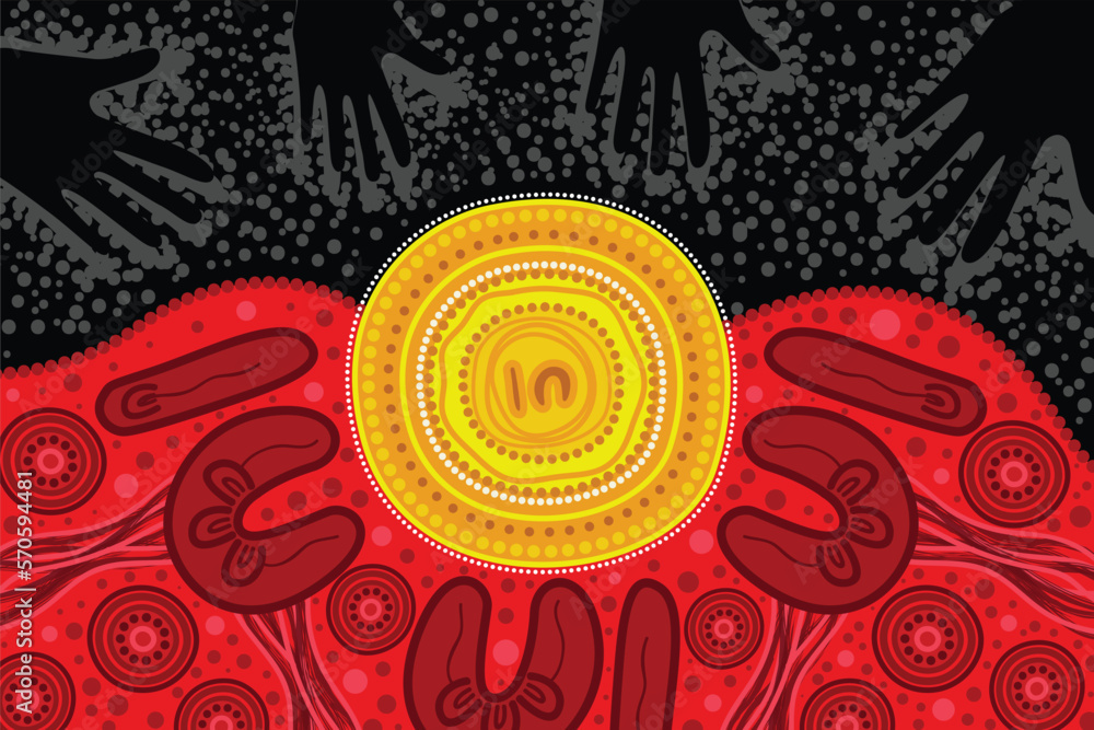 Aboriginal style of black and red painting - illustration Stock Vector ...