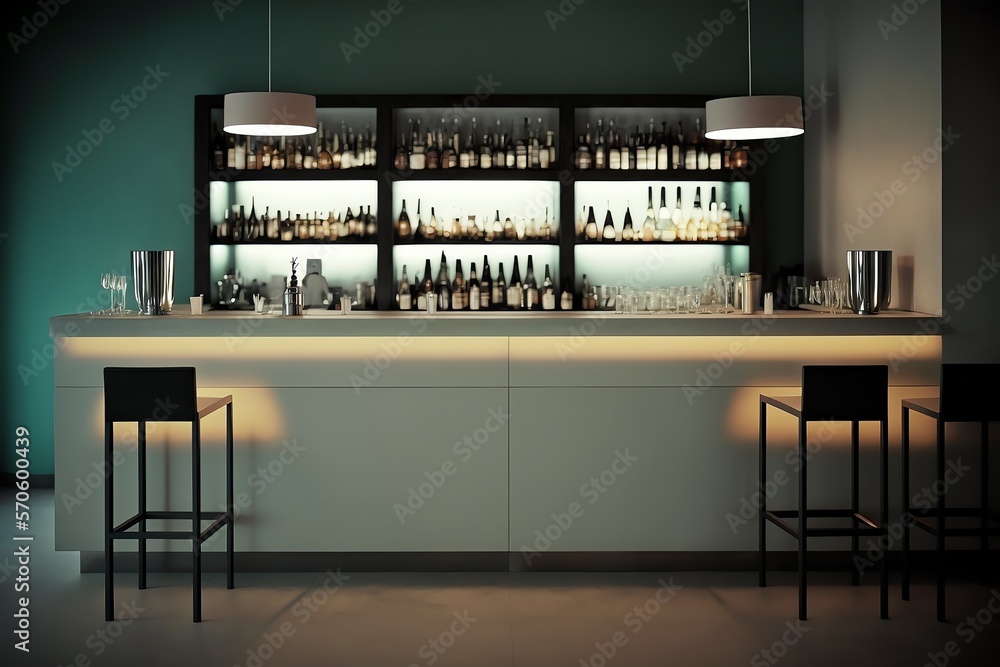 Bar counter and cafe interior. Restaurant bar counter. Minimalistic ...