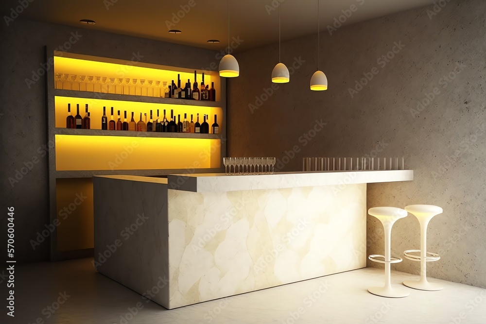 Bar counter and cafe interior. Restaurant bar counter. Minimalistic ...