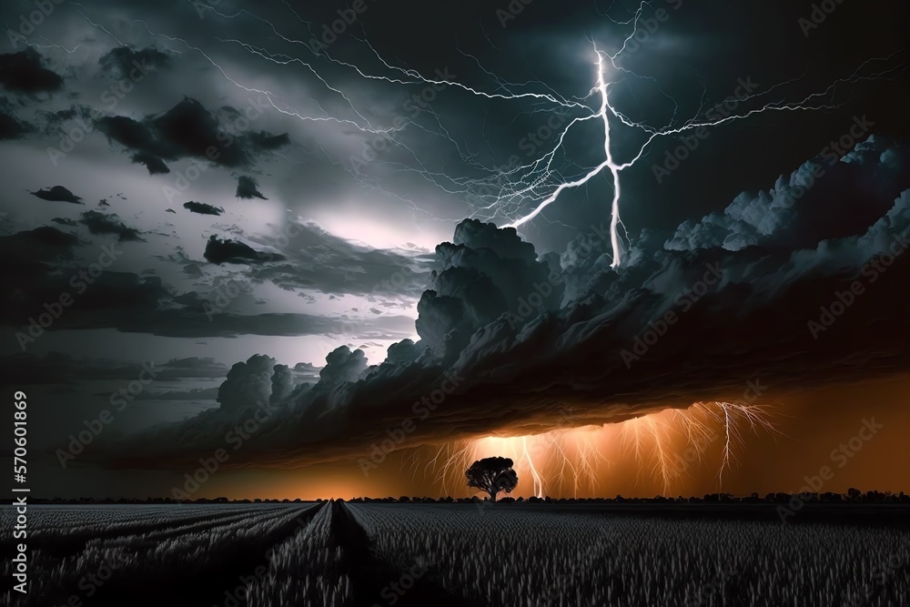 Storm with wind and lightning dramatic scene. Thunderstorm weather ...