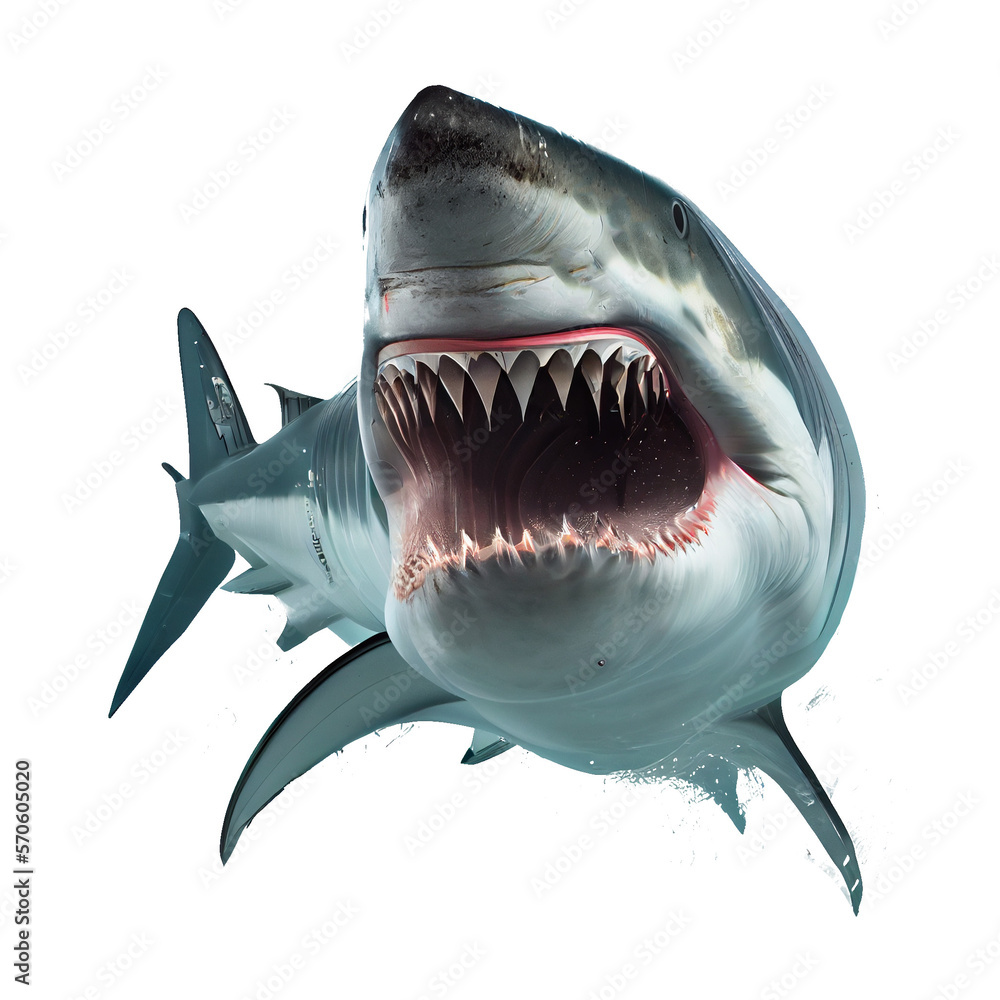 ferocious white shark on a transparent background. AI generator Stock ...