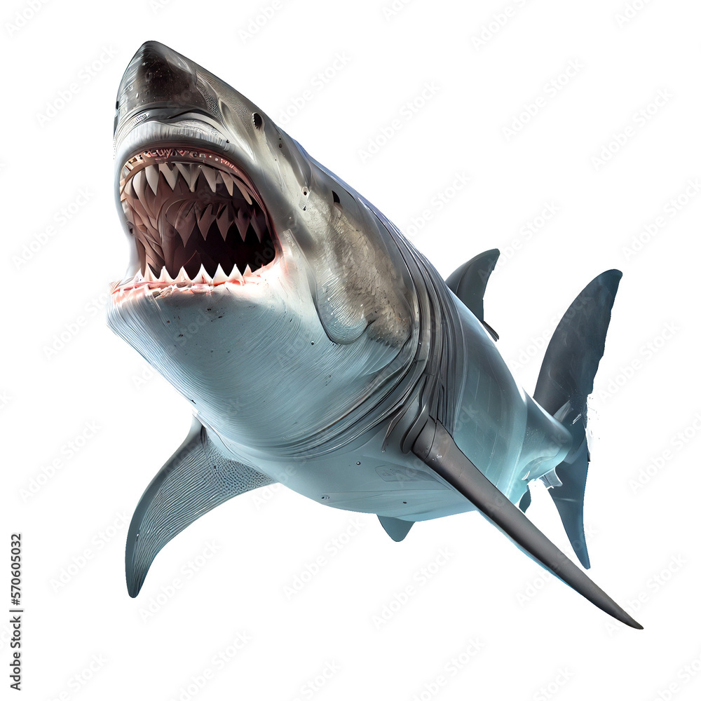 ferocious white shark on a transparent background. AI generator Stock ...