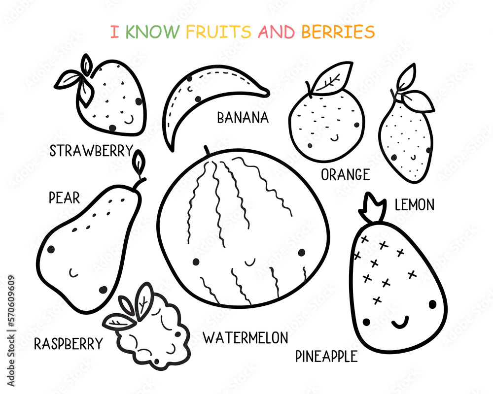 I know fruits matching activity for children, coloring page ...